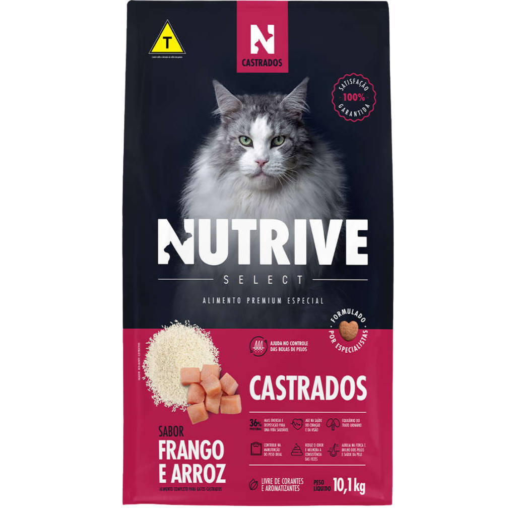 Ração Nutrive Select Para Gatos Castrados Frango E Arroz 10,1kg ...