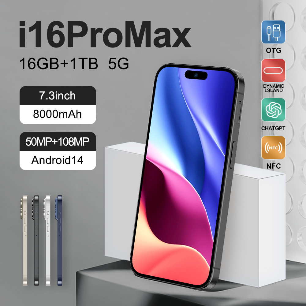 Nova Marca i16 Pro Max Grande Memória 16GB + 1TB 7.3 " OLED HD Câmera 72 + 108MP 2 SIM 4G 5G ...