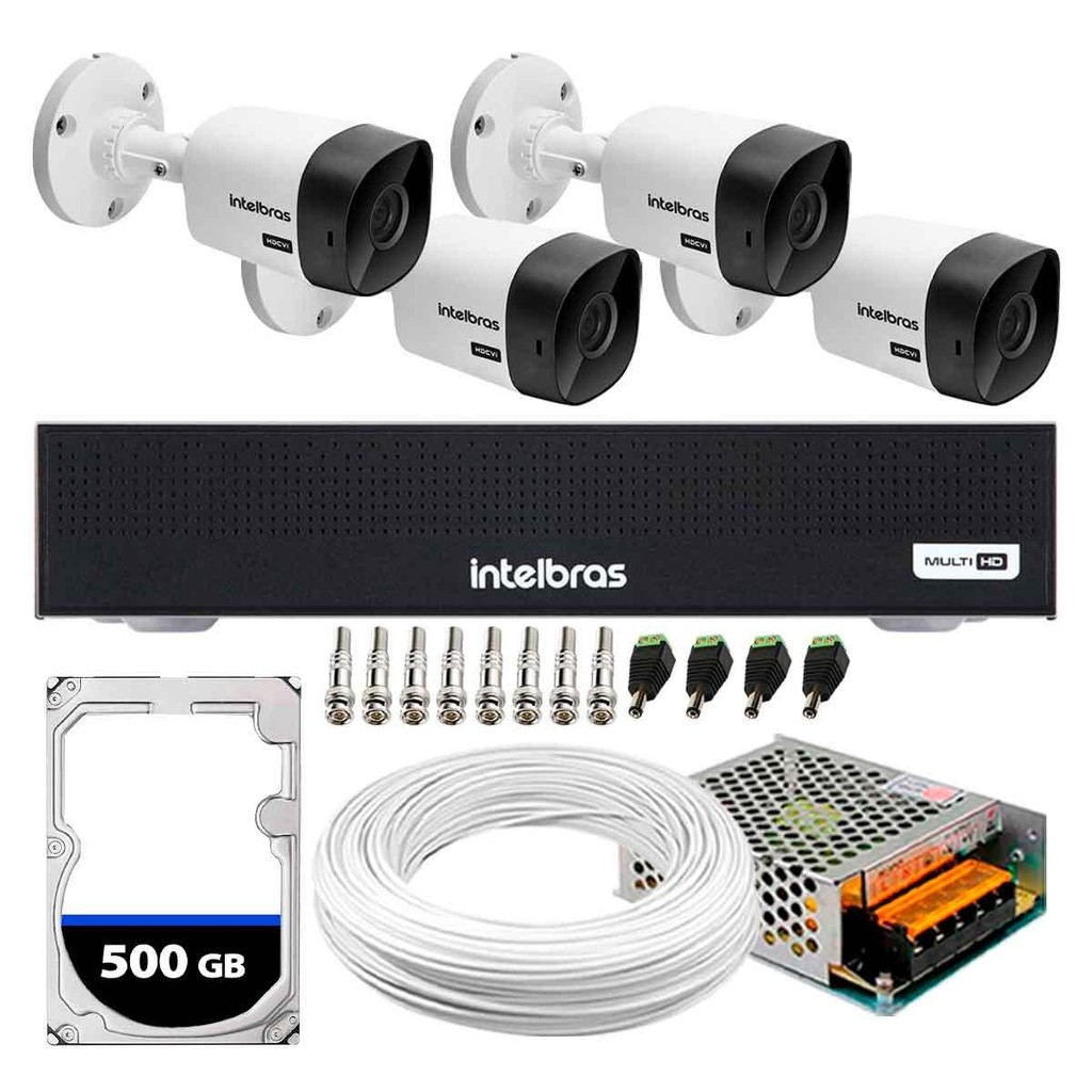 Kit 4 Câmeras Segurança Intelbras 1120B DVR Intelbras 1104-C 4 Canais e ...