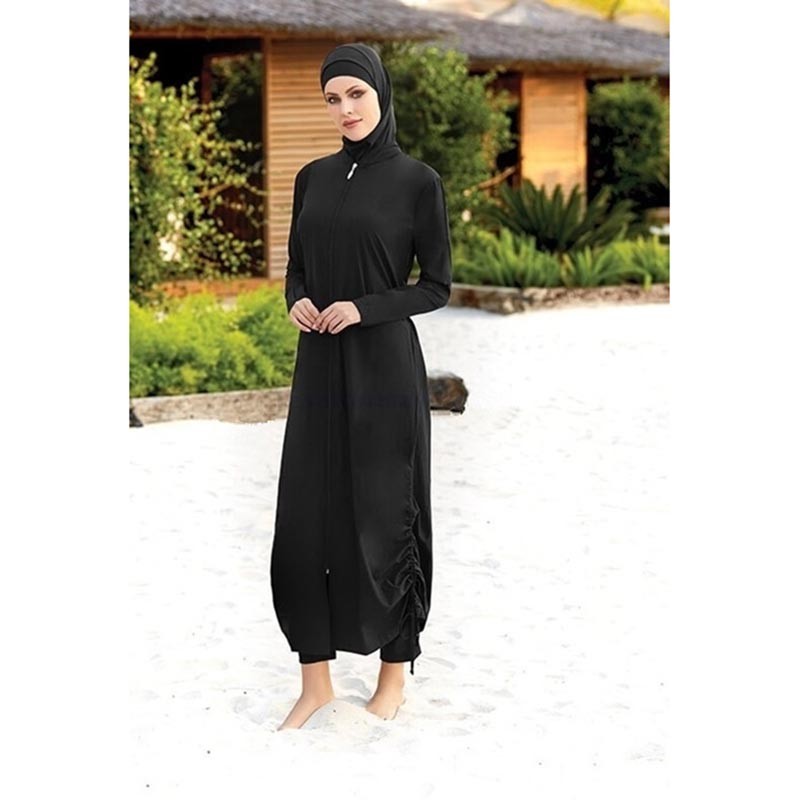 Traje De Banho Islâmico Túnica Robe Estampado 3 Peças Longo Burkini ...
