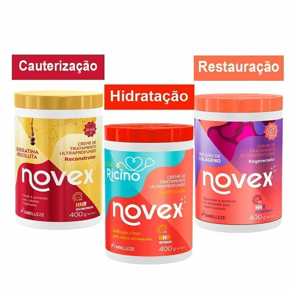 Kit Cronograma Novex 400g Dr. Rícino + Querat Abso + Colágeno | Shopee Brasil