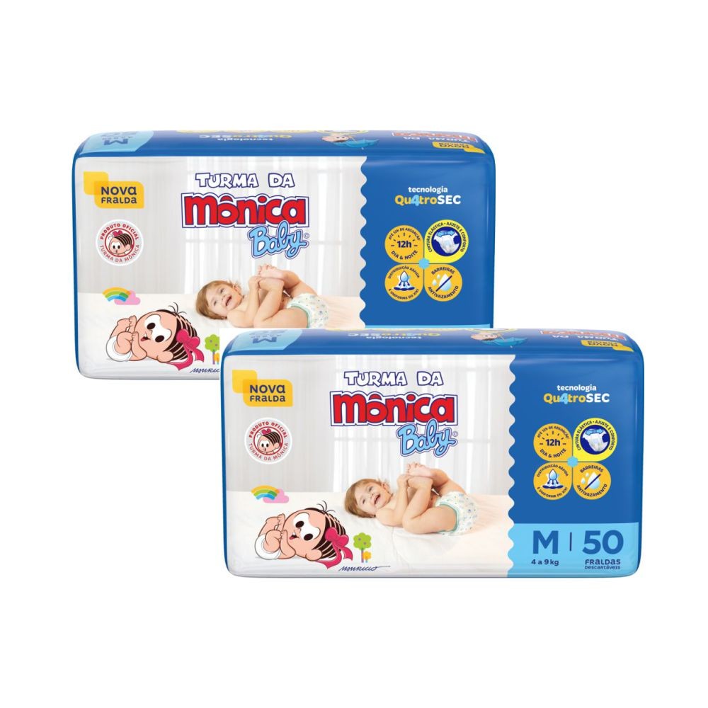 2 Pacotes - Fralda Turma da Monica Mega M Pacote c/50un | Shopee Brasil