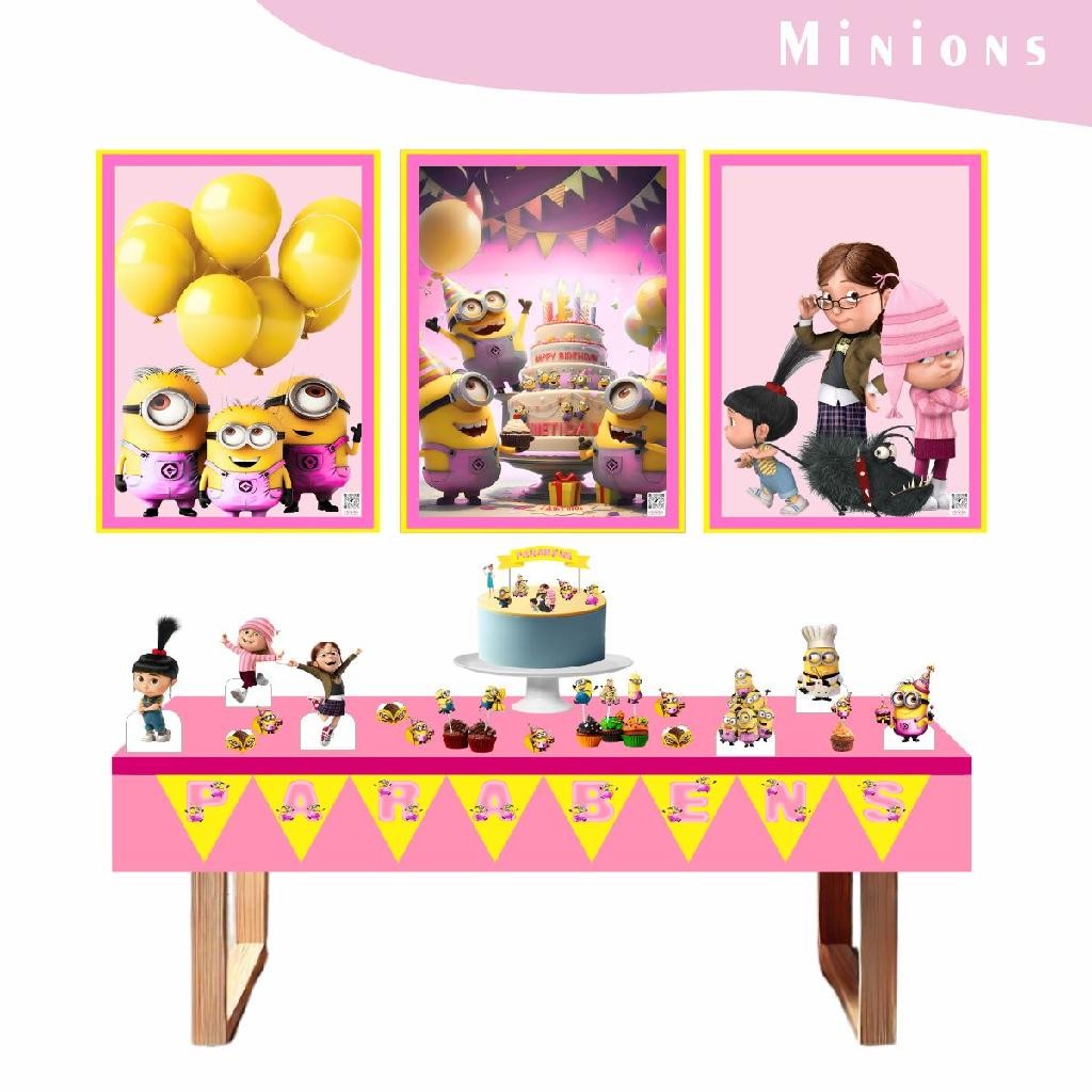 Kit Festa Fácil Decoração Prática - Minions Rosa - 64 peças | Shopee Brasil