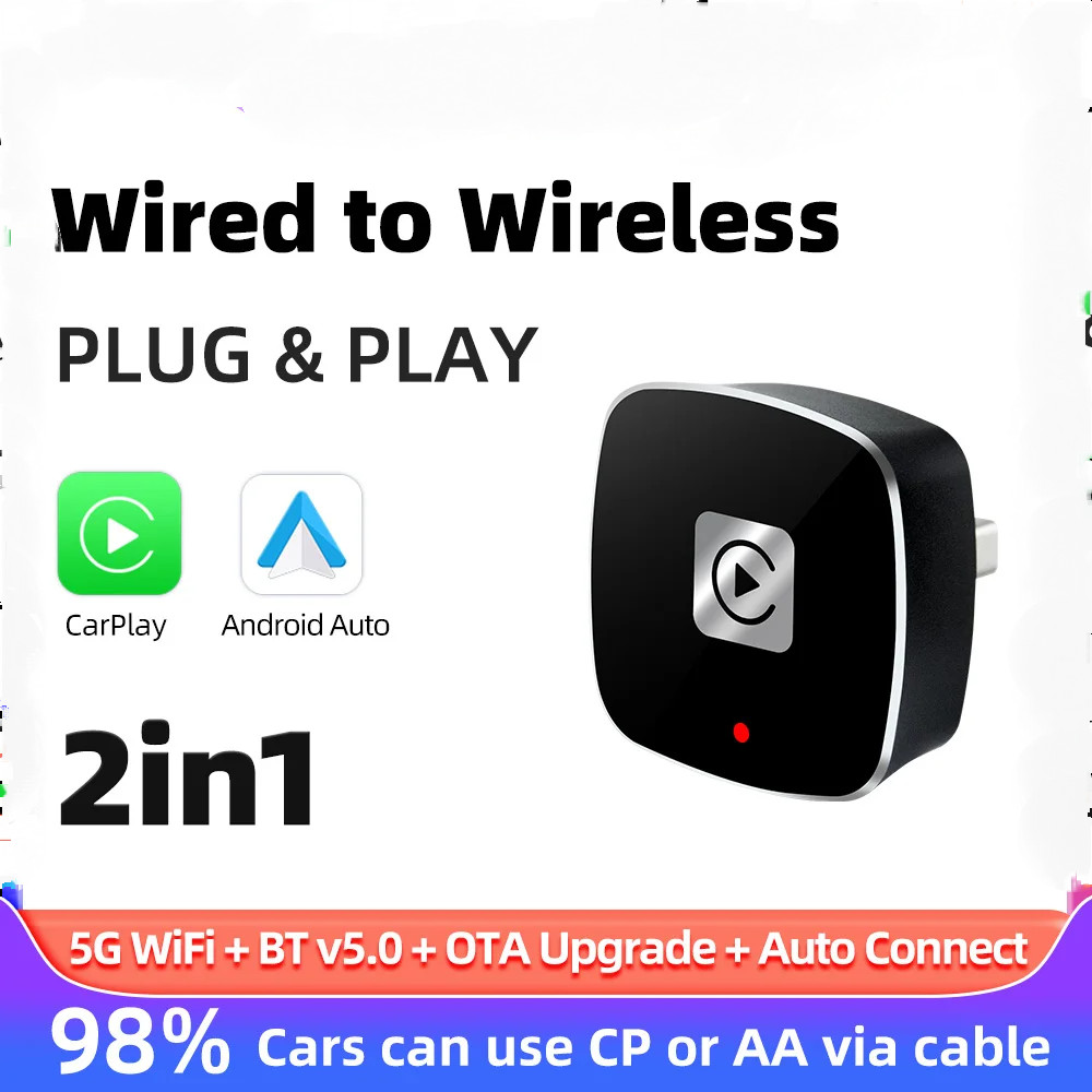 CarPlay Sem Fio Android Adaptador Automático 2 Em 1 Mini Caixa Plug & Play AI Box BT WiFi Para ...
