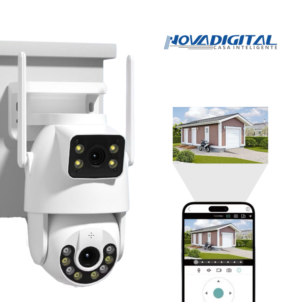 Câmera Externa Dual Segurança Wif Lente Dupla Visãoi Nova Digital ...