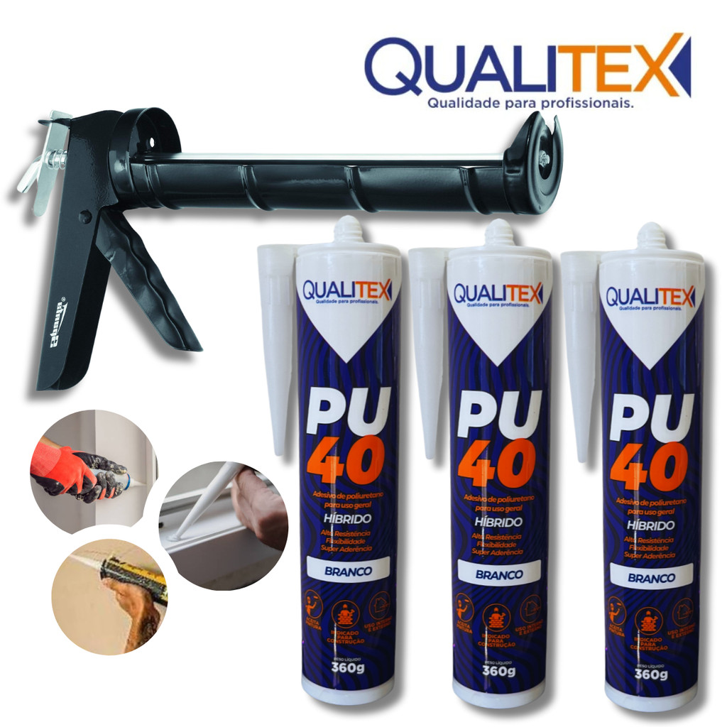 Adesivo PU40 Preto 3UN + Aplicador de Silicone PU40 Aberto Cola Fixa Cuba 360g Colagem Para ...