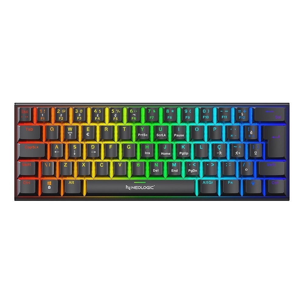 TECLADO GAMER MECÂNICO NEOLOGIC PRECISION DARK 60% RAINBOW 61 TECLAS ...