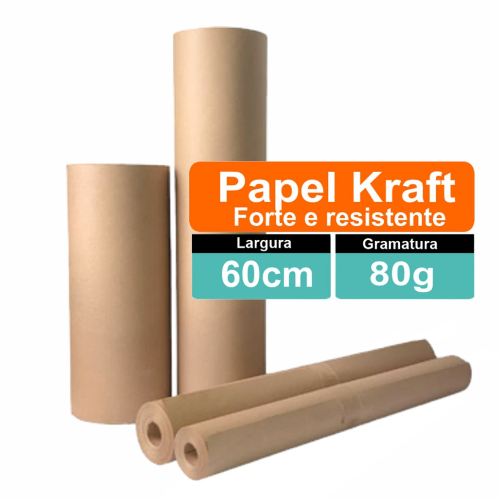 Papel Kraft Pardo Bobina 80g x 60cm Largura Rolo 10 Metros Embalagem ...