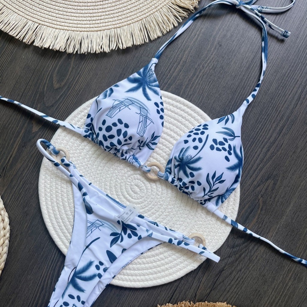 Biquíni com estampa de coco e cadarço, biquíni com cadarço, moda ...