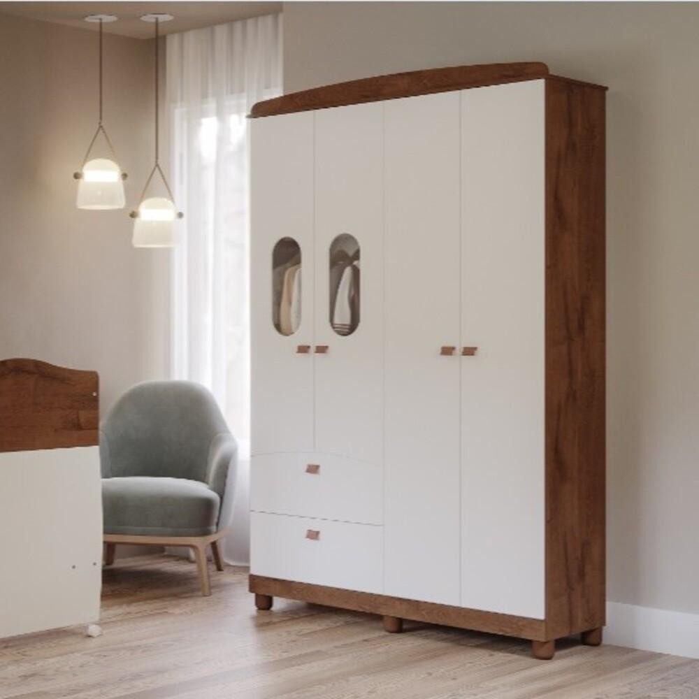 Guarda Roupa Infantil Branco Marrom MDF Roupeiro Para Quarto Criança ...