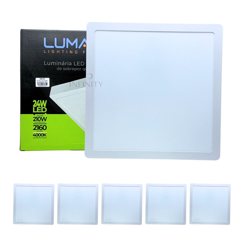 Kit 5 Painel Plafon Luminária Lâmpada Led Sobrepor Quadrado 30x30 Luz ...