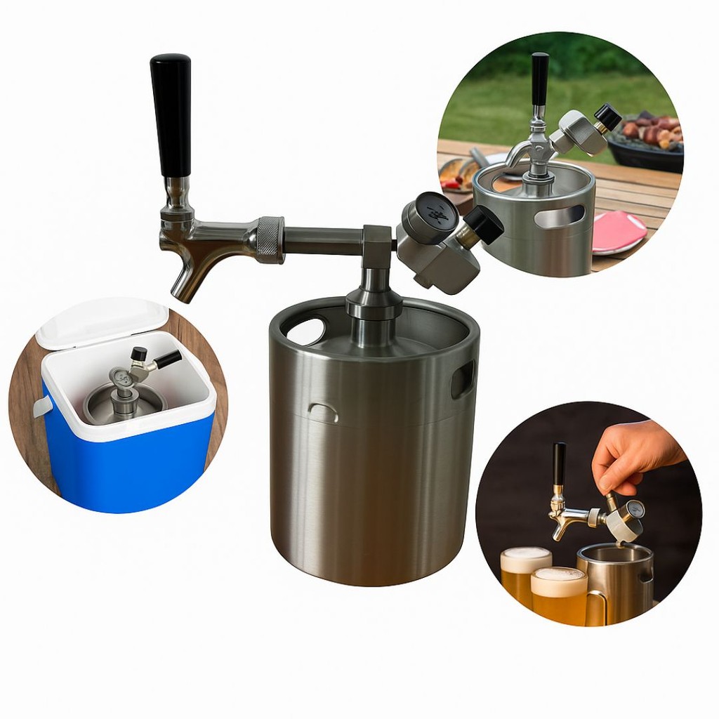Mini Keg Barril Chopeira 2 Litros Growler Inox 304 Pressão | Shopee Brasil