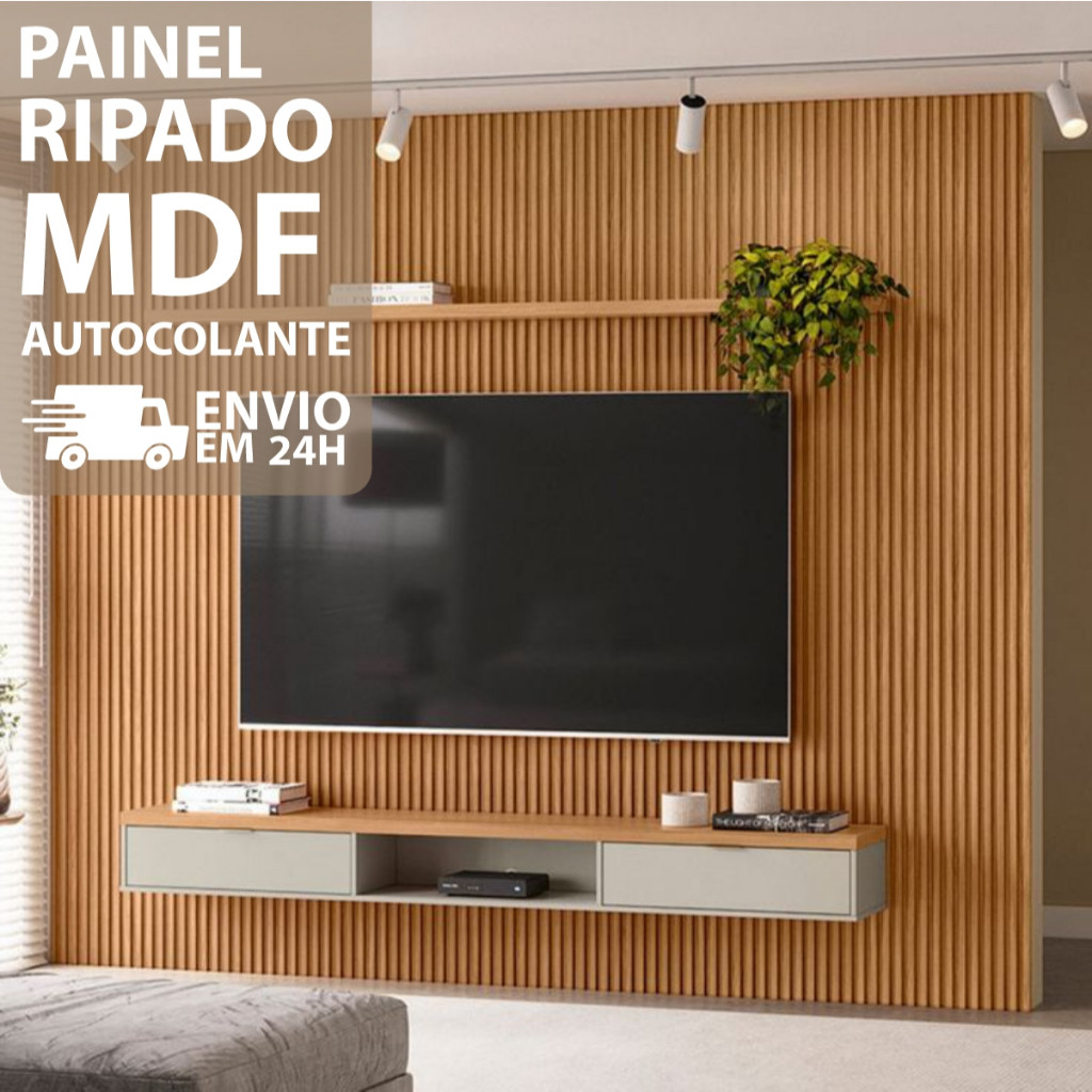 Kit 100 Revestimentos Ripados Placa Painel decorativo MDF 45x11 cm ...