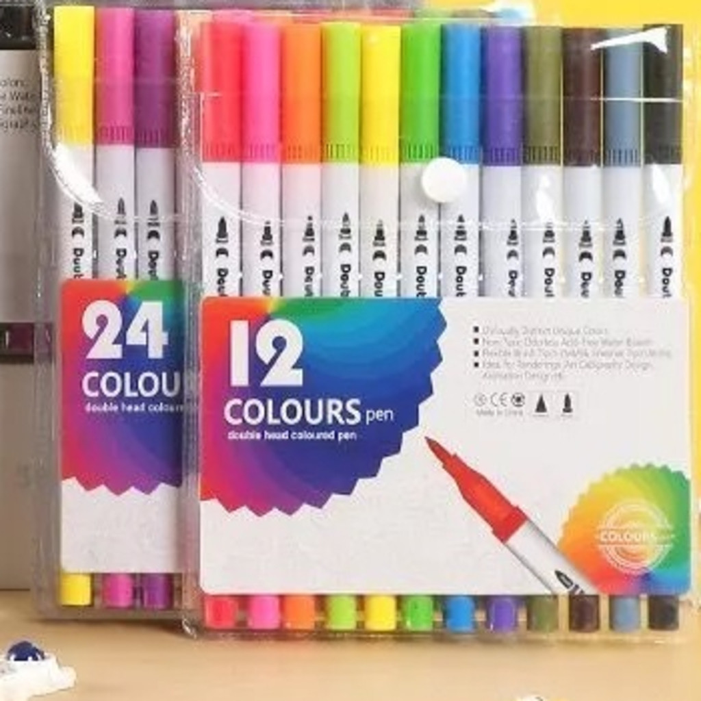Kit 12 / 24 OU 36 Canetas Coloridas Lettering e Ponta Fina Dual Pen ...