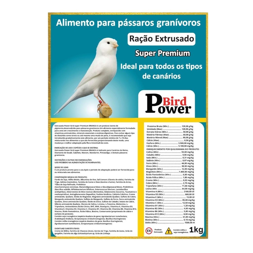 Extrusada Power Bird Natural Canarios Branca 1Kg | Shopee Brasil