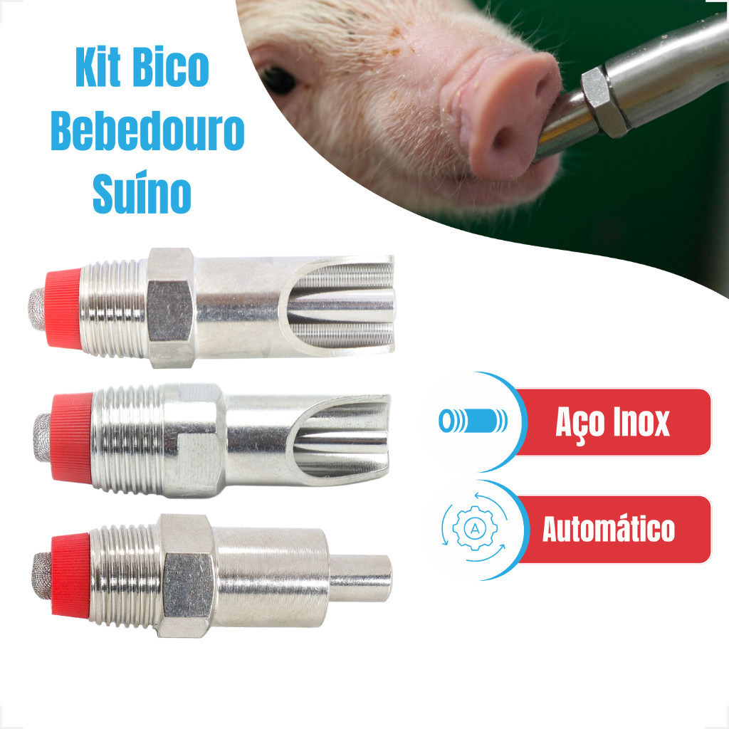 Kits Bico Bebedouro Chupeta Automático Porco Suíno Inox Resistente 5UN ...