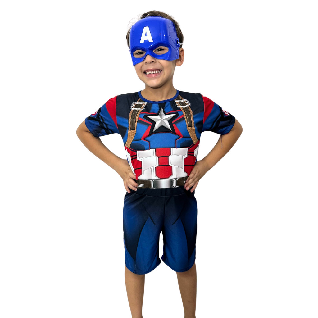 Roupa Fantasia Infantil Capitão América C\ Enchi Curto Luxo | Shopee Brasil