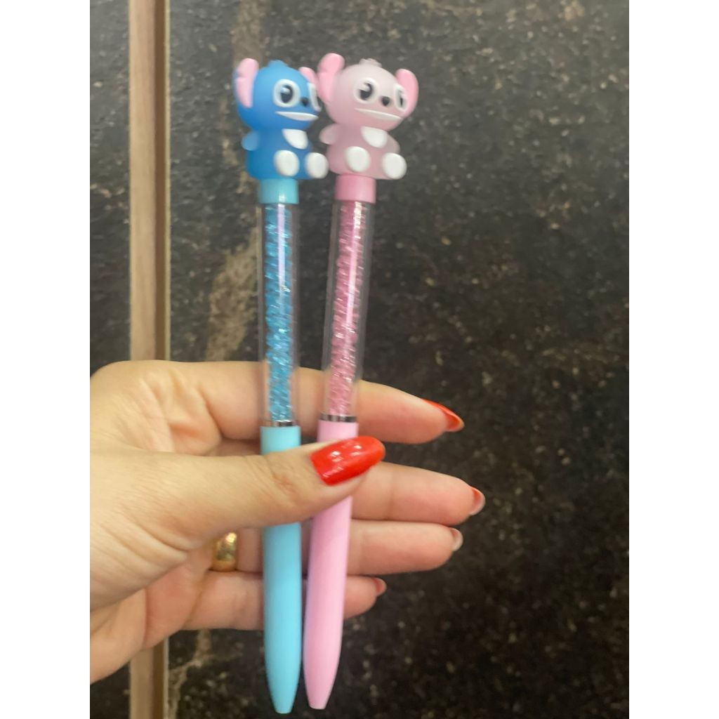 Caneta esferográfica com gliter personagem Stitch e Angel, caneta ...