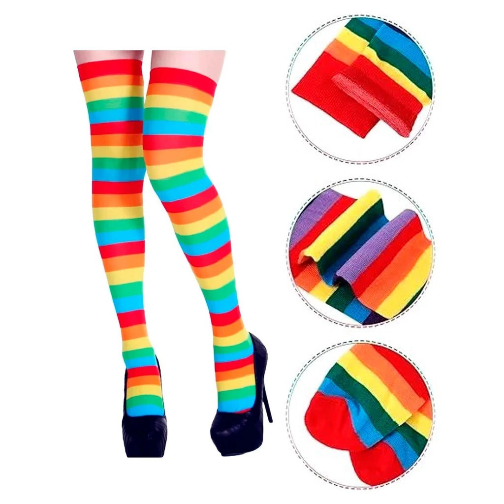 Meia Listrada Colorida Longa Iris Raibow 7/8 Geek Sexy Pin Up Cosplay ...