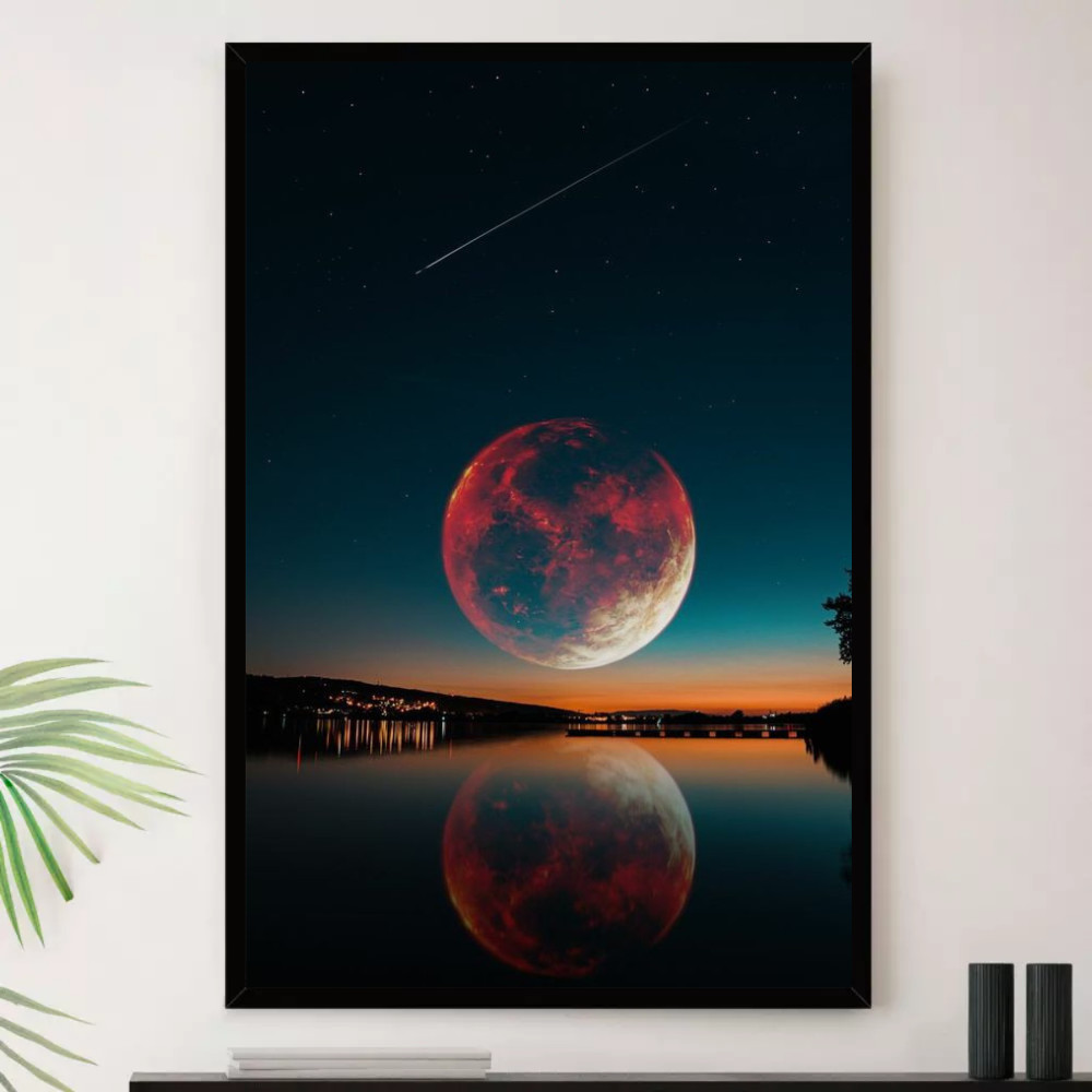 Quadro Lua Cheia Refletindo Rio Decorativo A3 35x45cm | Shopee Brasil
