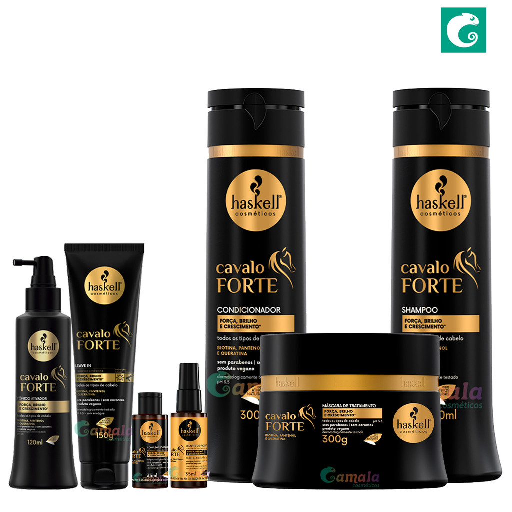 Kit Haskell Cavalo Forte Sh Cond Masc Leave Comp Selante+Tonico 300 | Shopee Brasil