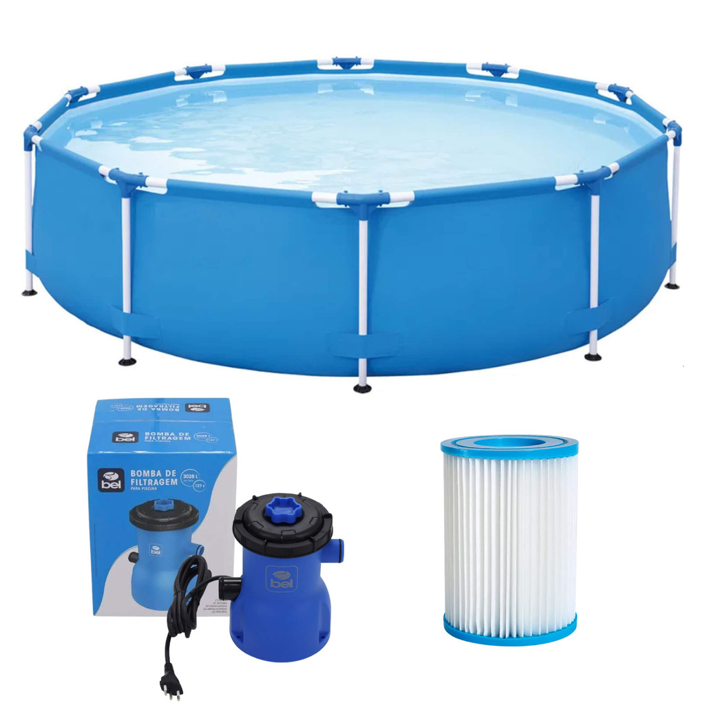 Piscina Estruturada PVC 7000 Litros + Bomba filtragem Escolha Voltagem ...