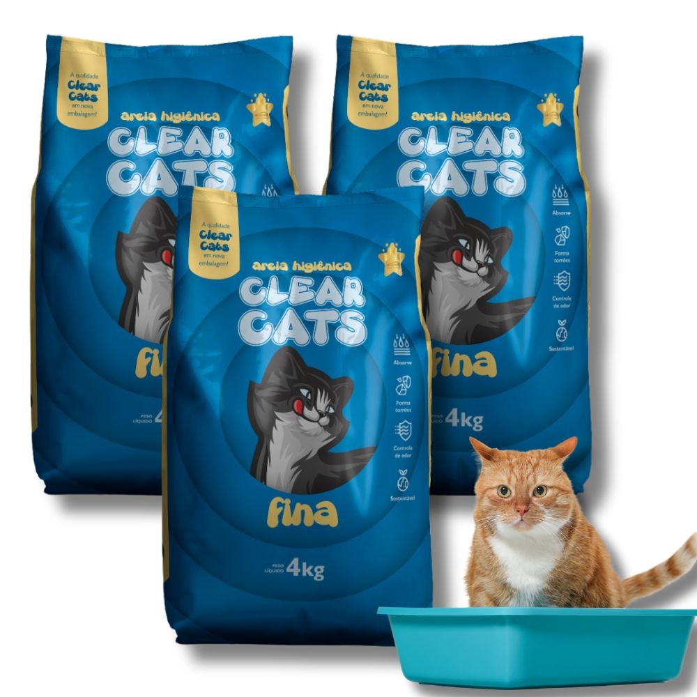 Kit Areia Higiênica Fina Para Gatos Clear Cats 12Kg | Shopee Brasil