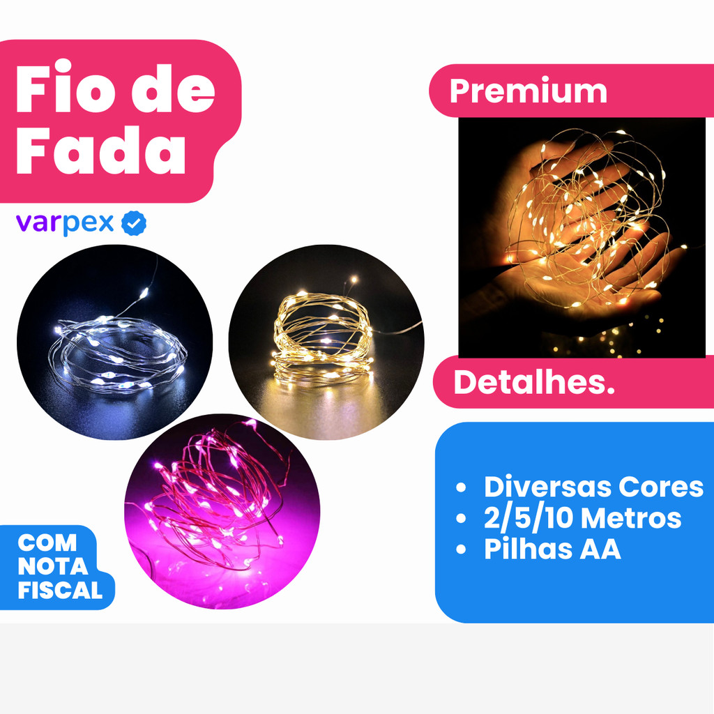 Fio De Fada LED 2/5/10 Metros Branco Quente, Brando Frio e Rosa ...