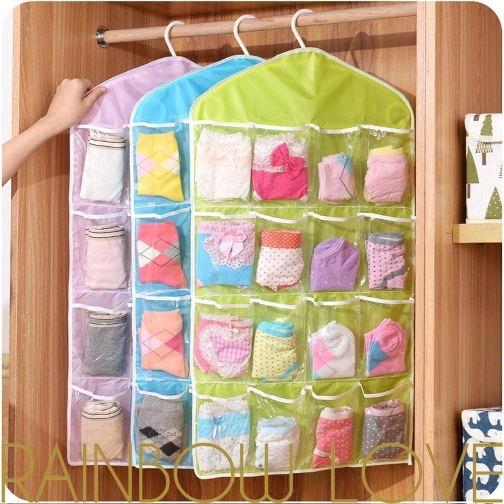 ORGANIZADOR MULTIUSO 16 BOLSOS CABIDE CABIDEIRO VERTICAL CLOSET GUARDA ROUPA CALCINHA CUECA MEIA ...
