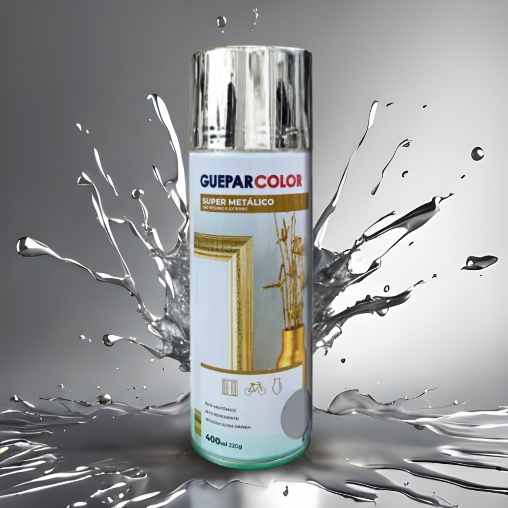 Tinta Spray Cromado Metálica 400ml Guepar Acabamento Brilhante Seca ...