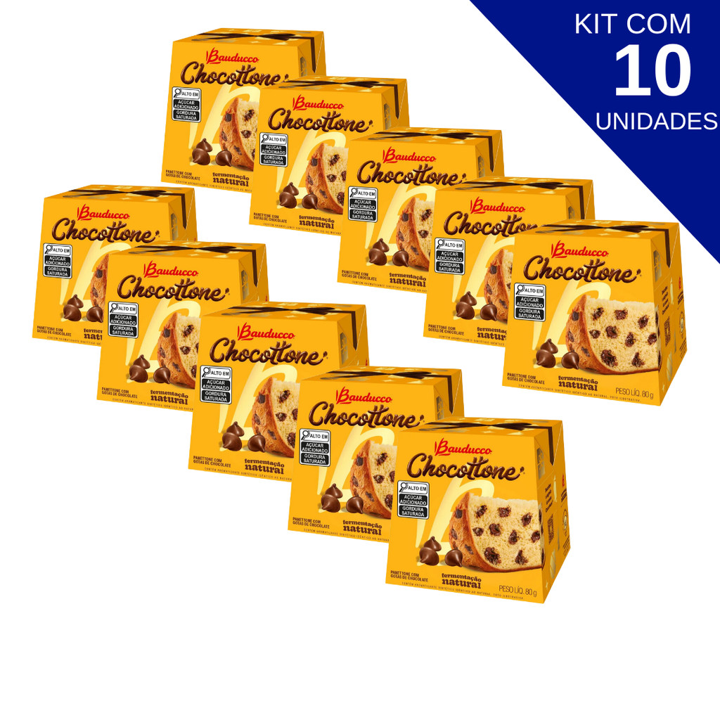 Kit Com 10 Unidades Mini Chocottone Gotas De Chocolate Bauducco 80g ...
