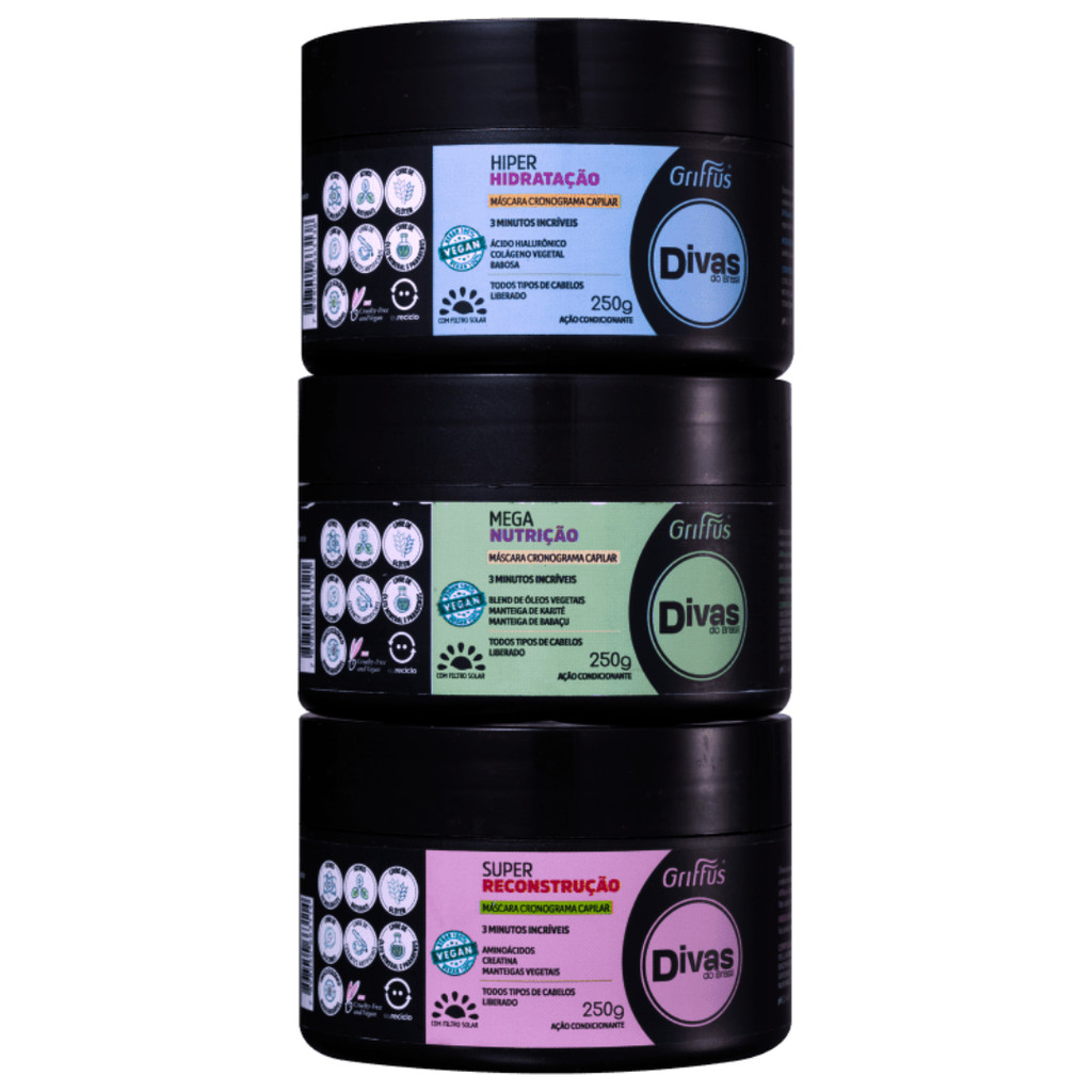 GRIFFUS DIVAS KIT CRONOGRAMA CAPILAR - 3 MÁSCARA 250G CADA | Shopee Brasil
