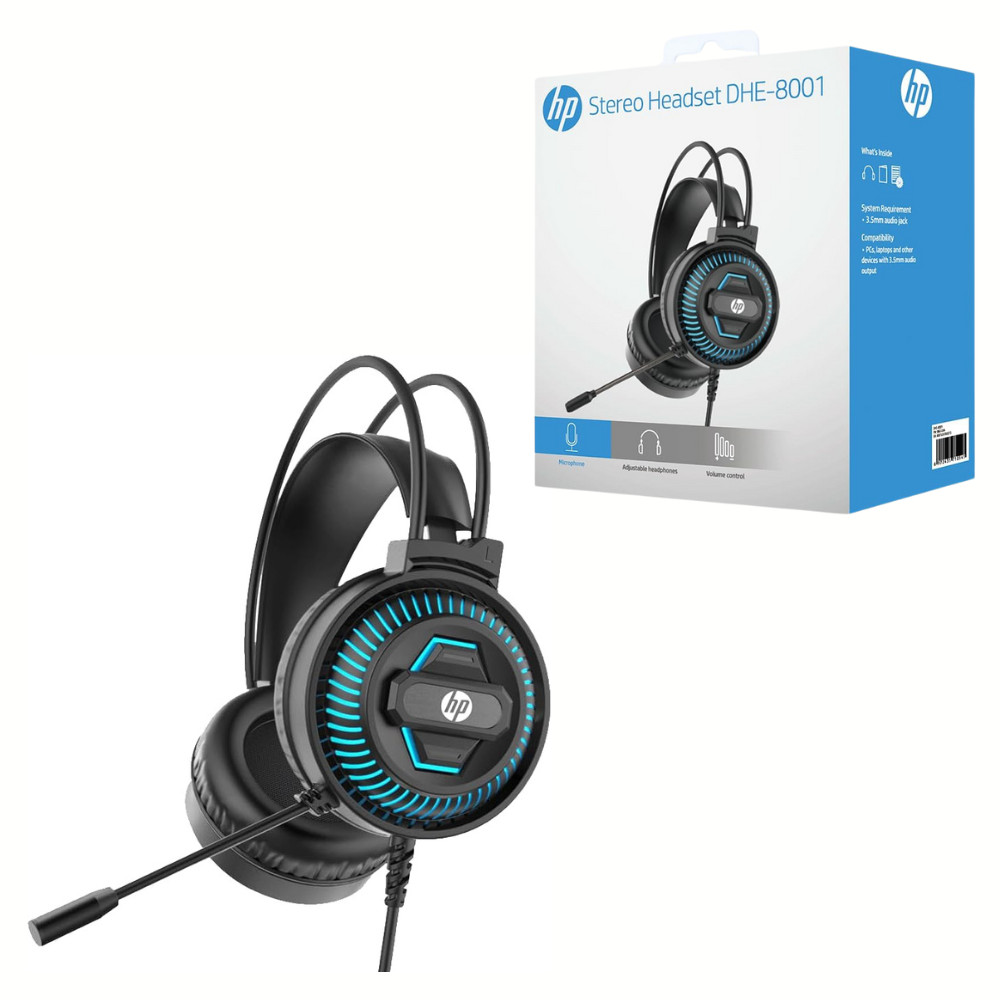 Headset Gamer HP Conexão Usb Cor Preto Luz Azul DHE-8001 | Shopee Brasil