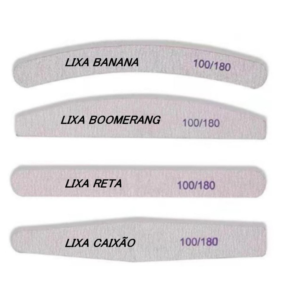 Lixas de Unhas 100/180 Formatos Banana Boomerang Reta Caixão Lixa ...