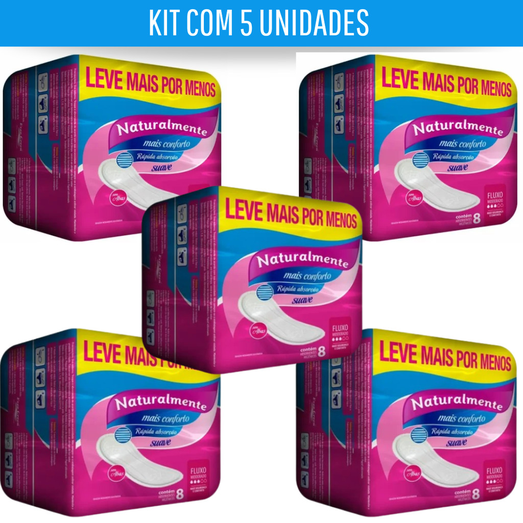 Kit 5 Absorvente Naturalmente Sem Abas Leve+ Pague- Contém 8 Unidades ...