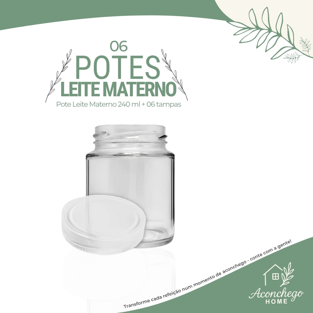 6 Potes Vidro P/Leite materno - 240ml | Shopee Brasil