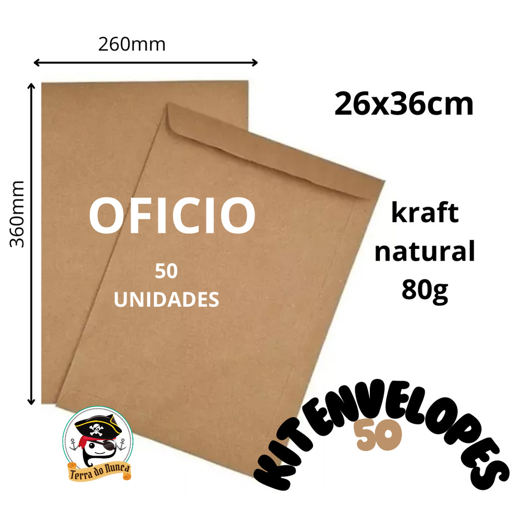 Kit 50 Envelopes Saco Papel Tamanho Oficio 260x360mm Kraft Ouro Branco ...