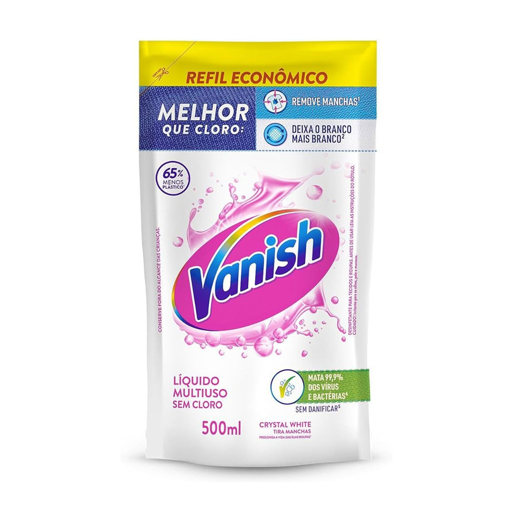 Vanish Líquido Multiuso Sem Cloro Crystal White Tira Manchas Refil ...