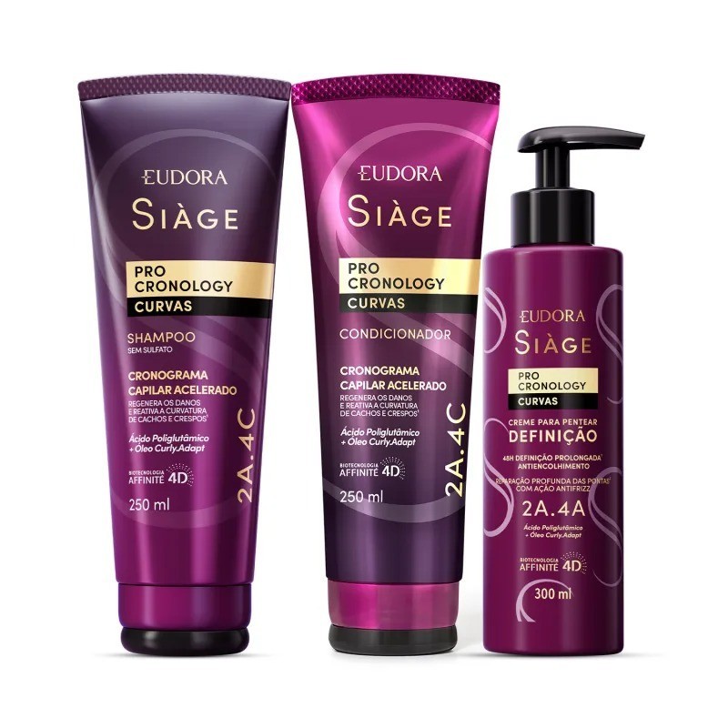 Siàge Pro Cronology Curvas: Shampoo 250ml + Condicionador 250ml + Creme ...