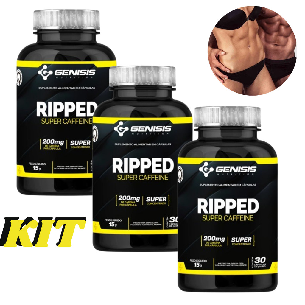 KIt 3 x Cafeína (200mg ) 30 Cápsulas Ripped Energia Termogênico Super ...