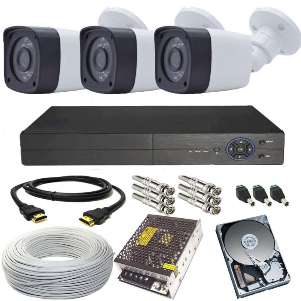 Kit 3 Câmeras de Segurança CCTV Completas Acesso Móvel Gravador DVR 4 ...