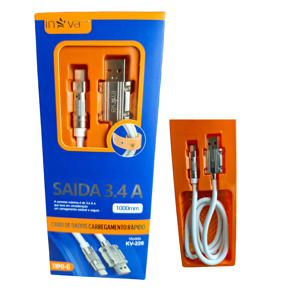 Cabo USB Tipo-C INOVA KV-226 3.4A 1 Metro | Shopee Brasil