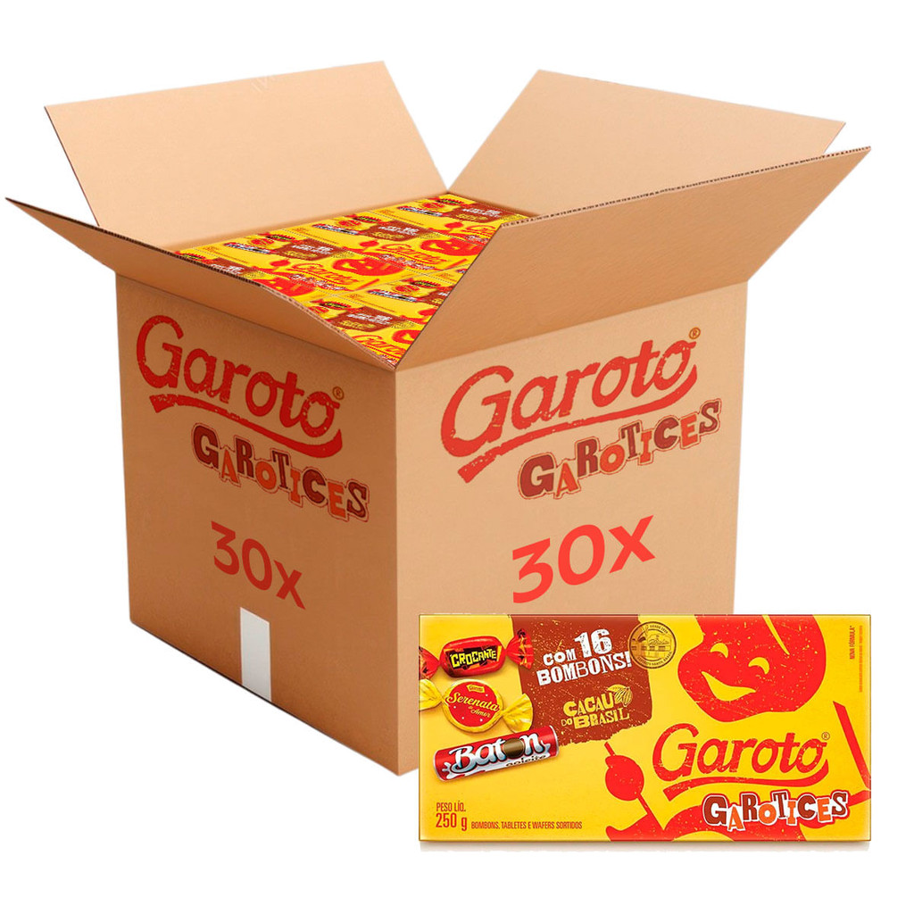 Kit com 30 caixas bombom Garoto 250g | Shopee Brasil