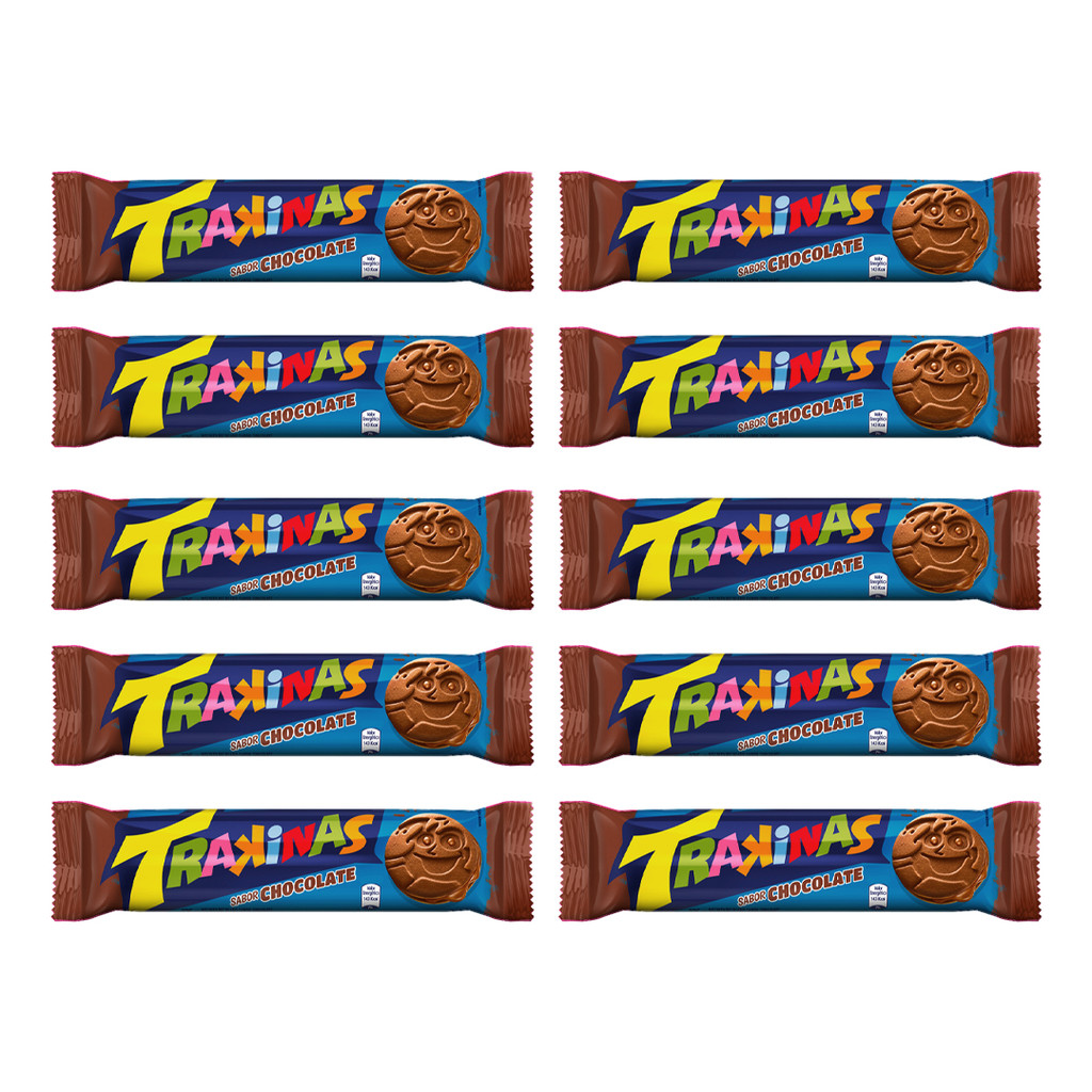 Kit com 10x Biscoito Trakinas Recheio de Chocolate 126g | Shopee Brasil