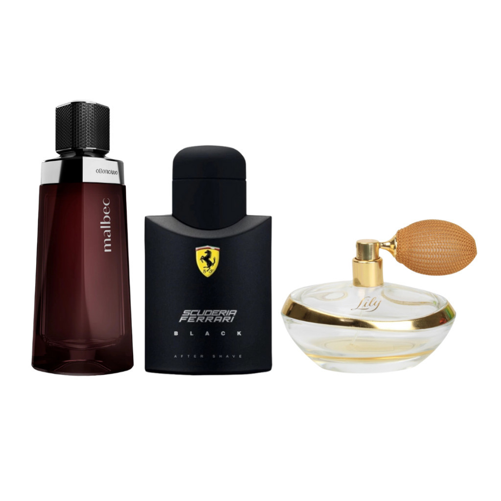 Kit Perfumes Ferrari Black 125ml, Lily 75ml e Malbec 100ml ...