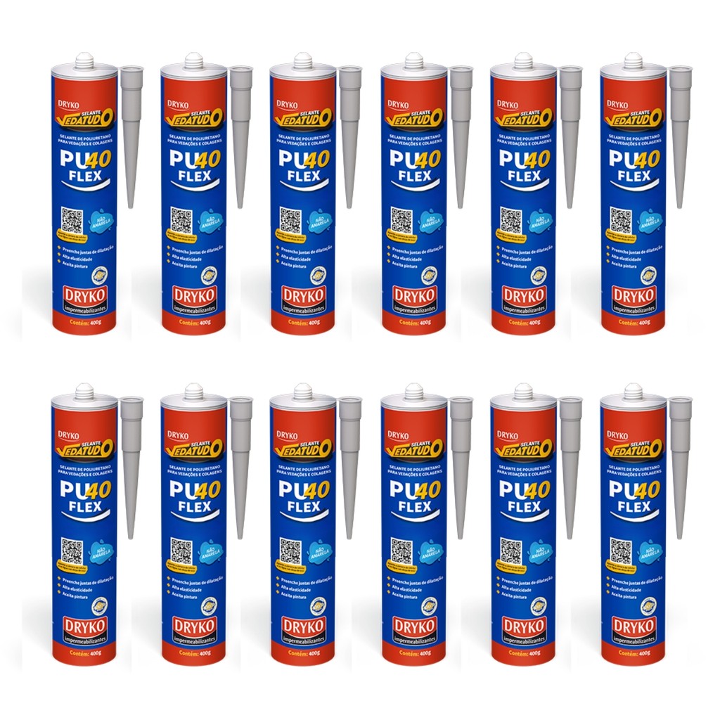 12 Adesivo Selante PU 40 Flex Multiuso 400g Vedação Trinca Ralo Porta ...