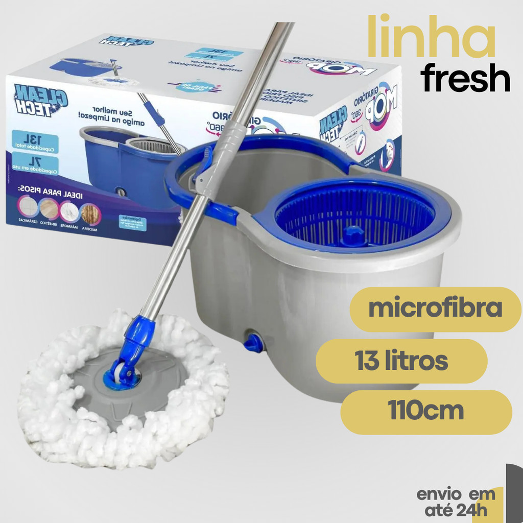 Mop Giratório C/ Balde Esfregão Microfibra Limpeza 13 Litros | Shopee ...