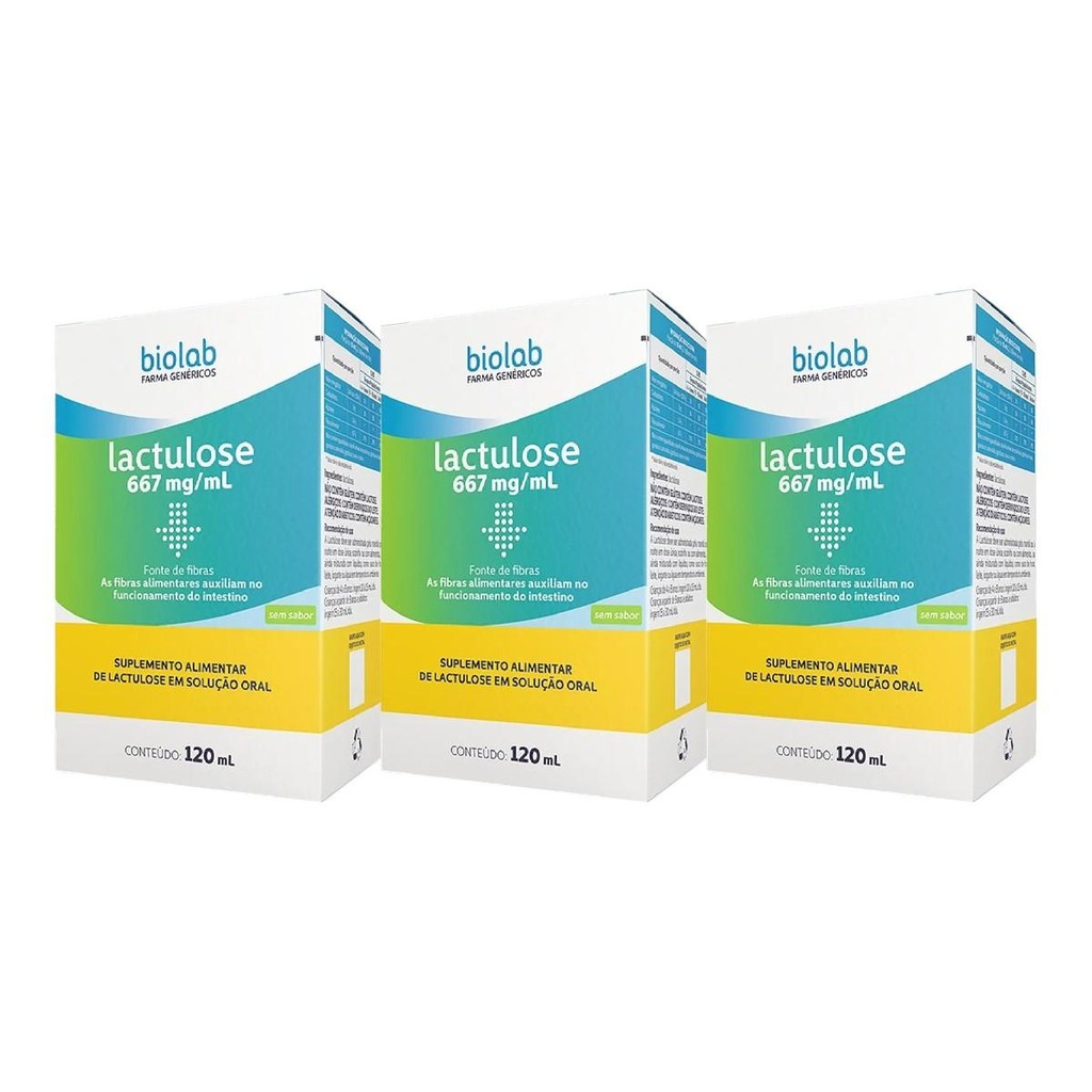Kit Líquido Lactulose Biolab Sem sabor 3 Caixas 120ml Cada | Shopee Brasil