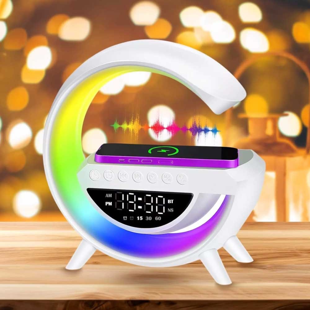 G Shaped Smart Lamp and Bluetooth Speaker with Wireless Charger and ...