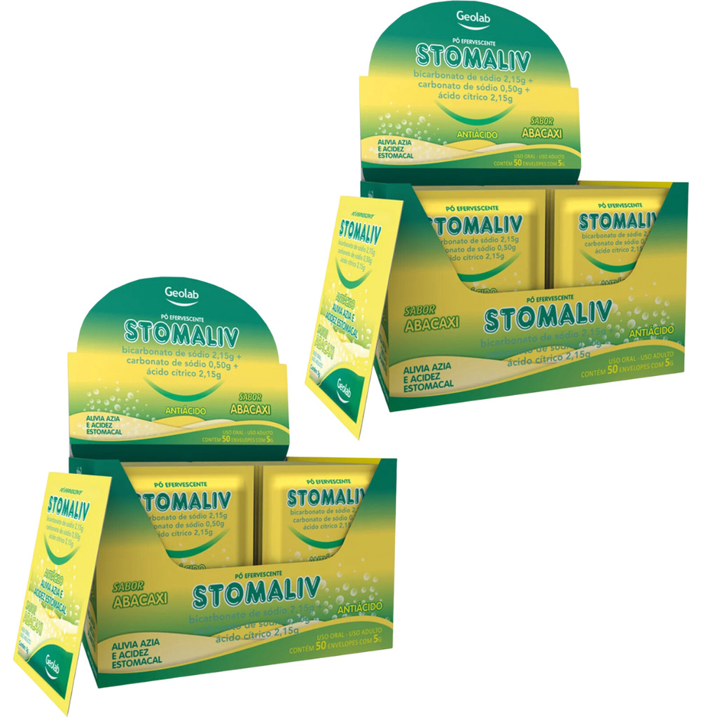 Kit Com 2 Caixa De Stomaliv Com 50 Envolopess Sabor Abacaxi | Shopee Brasil